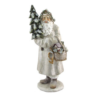 Olde World Santa Claus Holding Christmas Tree & Basket - Outdoor ...