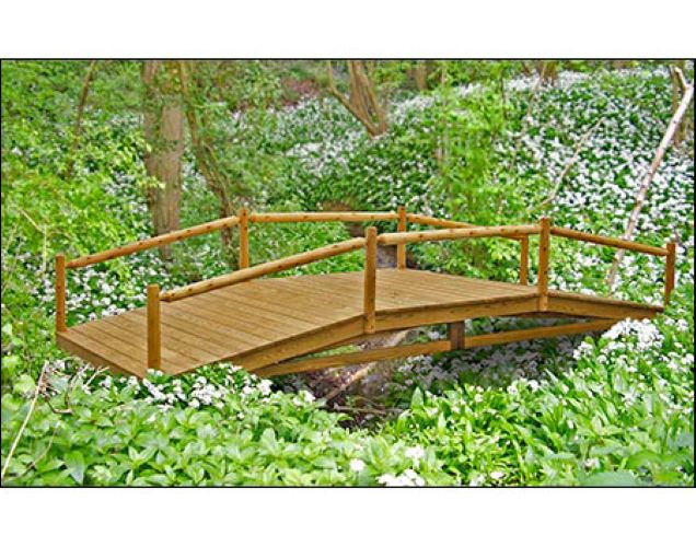 Treated Pine Log Rail Bridge with White Cedar Posts and Railing, 6'x10 ...