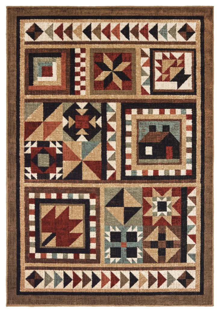 8??10??Brown And Red Ikat Patchwork Area Rug - Southwestern - Area Rugs ...