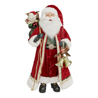 December Diamonds Santa & Friends 20.5" Fabric Santa With Long Red Coat ...