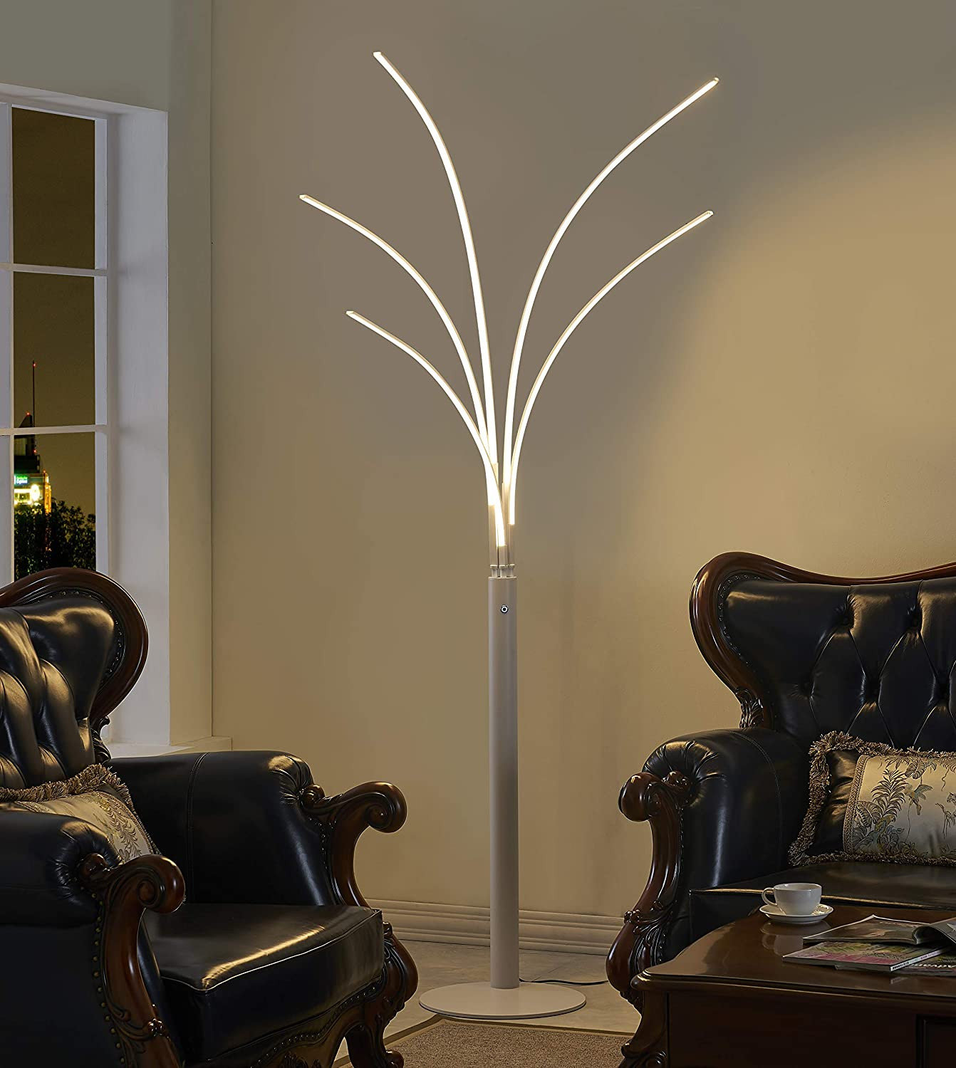 60W LED Arch Tree Floor Lamp, Touch Dimmer, Modern Design, Matte White ...