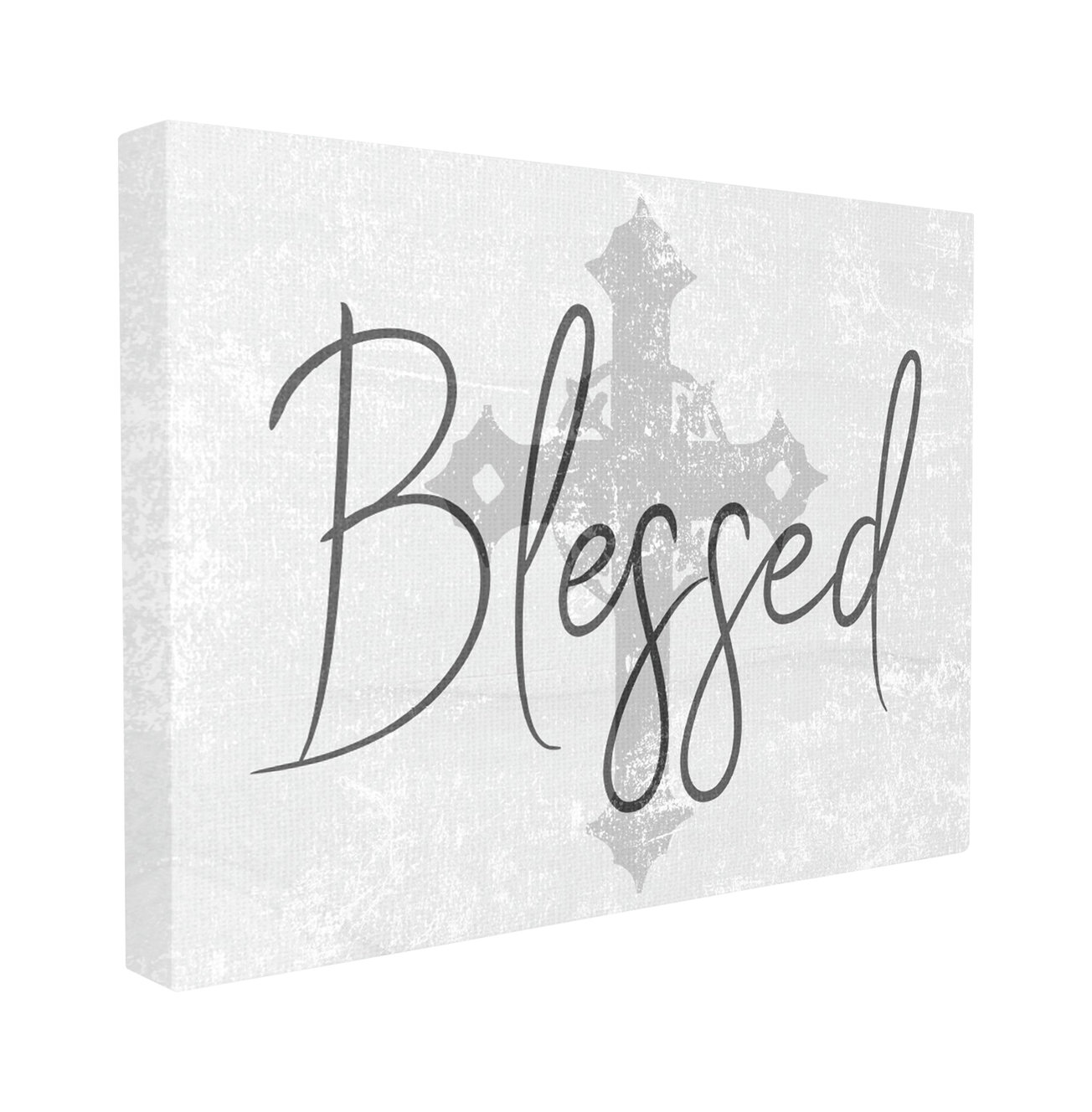Blessed With Holy Cross Wood Texture Stretched Canvas Wall Art, 24"x30 ...