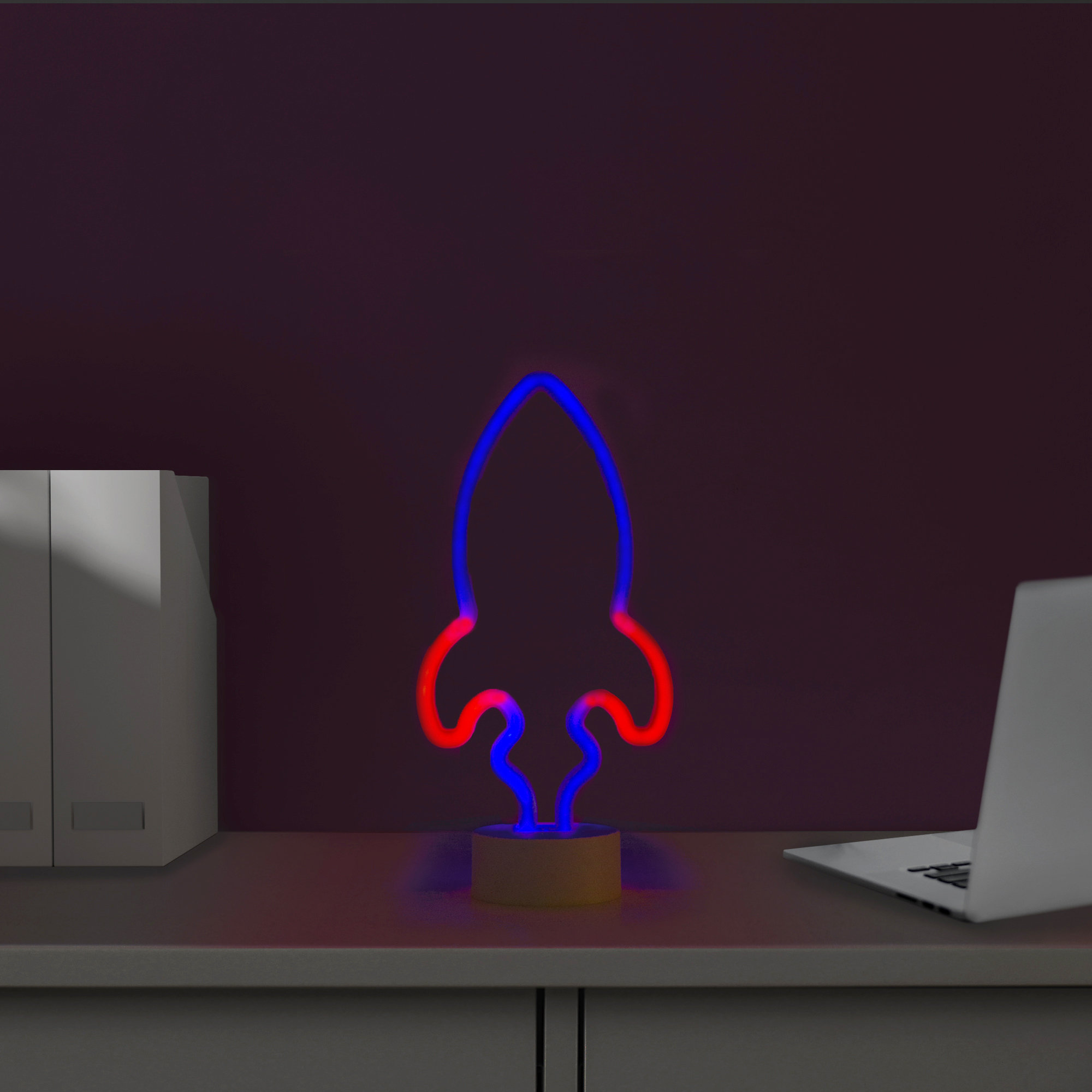 9" Blue and Red LED Neon Style Rocket Ship Table Light - Contemporary ...