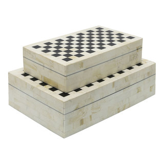 Resin S/2 Checkered Boxes, Black/white - Contemporary - Decorative ...