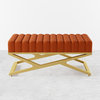 Modern Bedroom Bench Orange Velvet Upholstered Ottoman Bench in Gold X ...