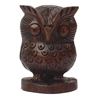 Wooden Angry Owl Statue - Rustic - Decorative Objects And Figurines ...