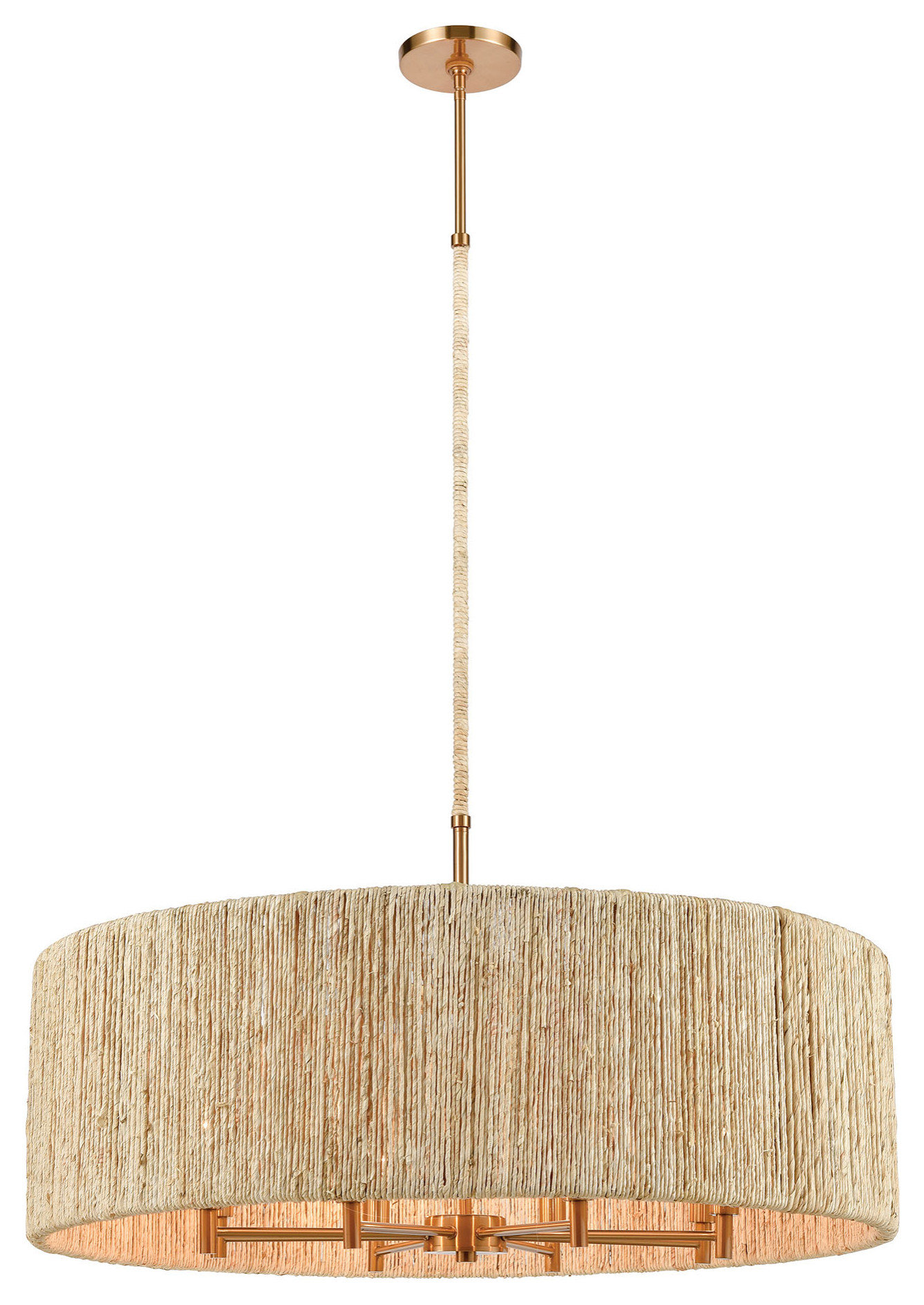 Abaca 8-Light Chandelier, Satin Brass With Abaca Rope - Beach Style ...