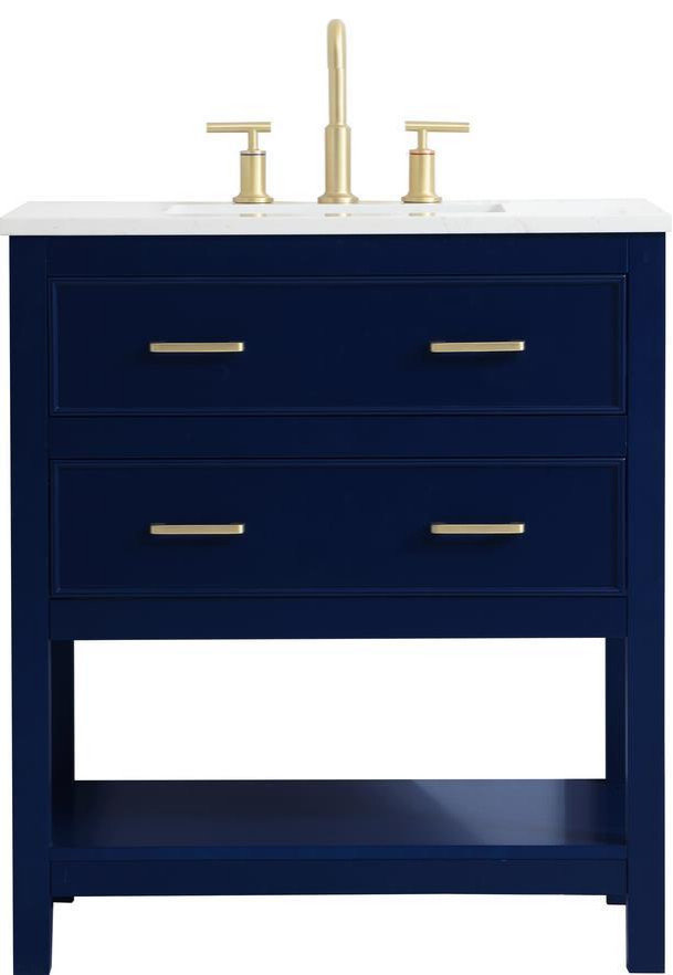 Compact Blue Vanity With Gold Accents, Single - Transitional - Bathroom ...
