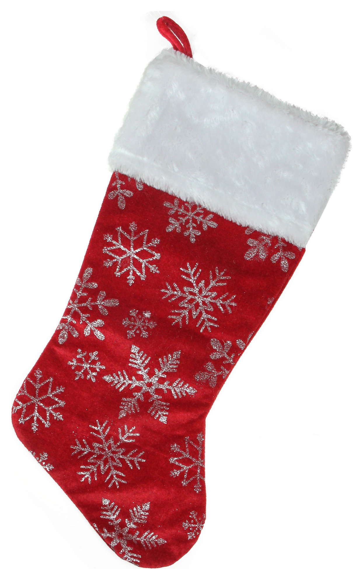 20" Red and Silver Glitter Snowflakes Christmas Stocking - Modern ...