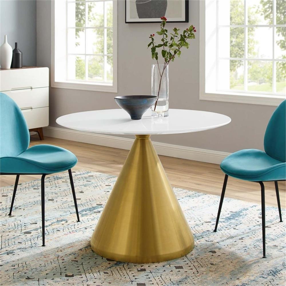 Pemberly Row 40" Stainless Steel & Wood Dining Table in Gold/White ...