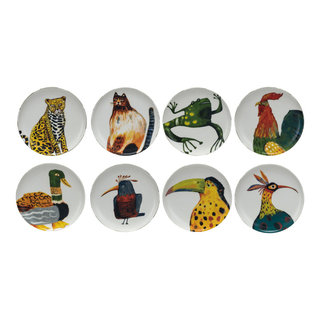 Stoneware Plate Set with Animal Designs, Multicolor, Set of 8 ...