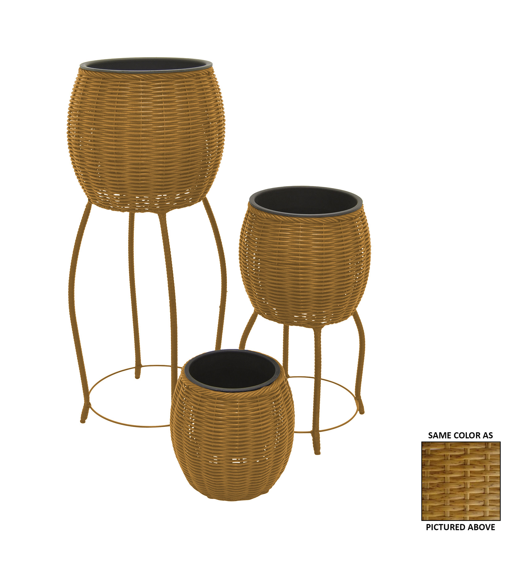 Plutus Brands Planter Set Of Three, Brown Polyurethane - Tropical ...