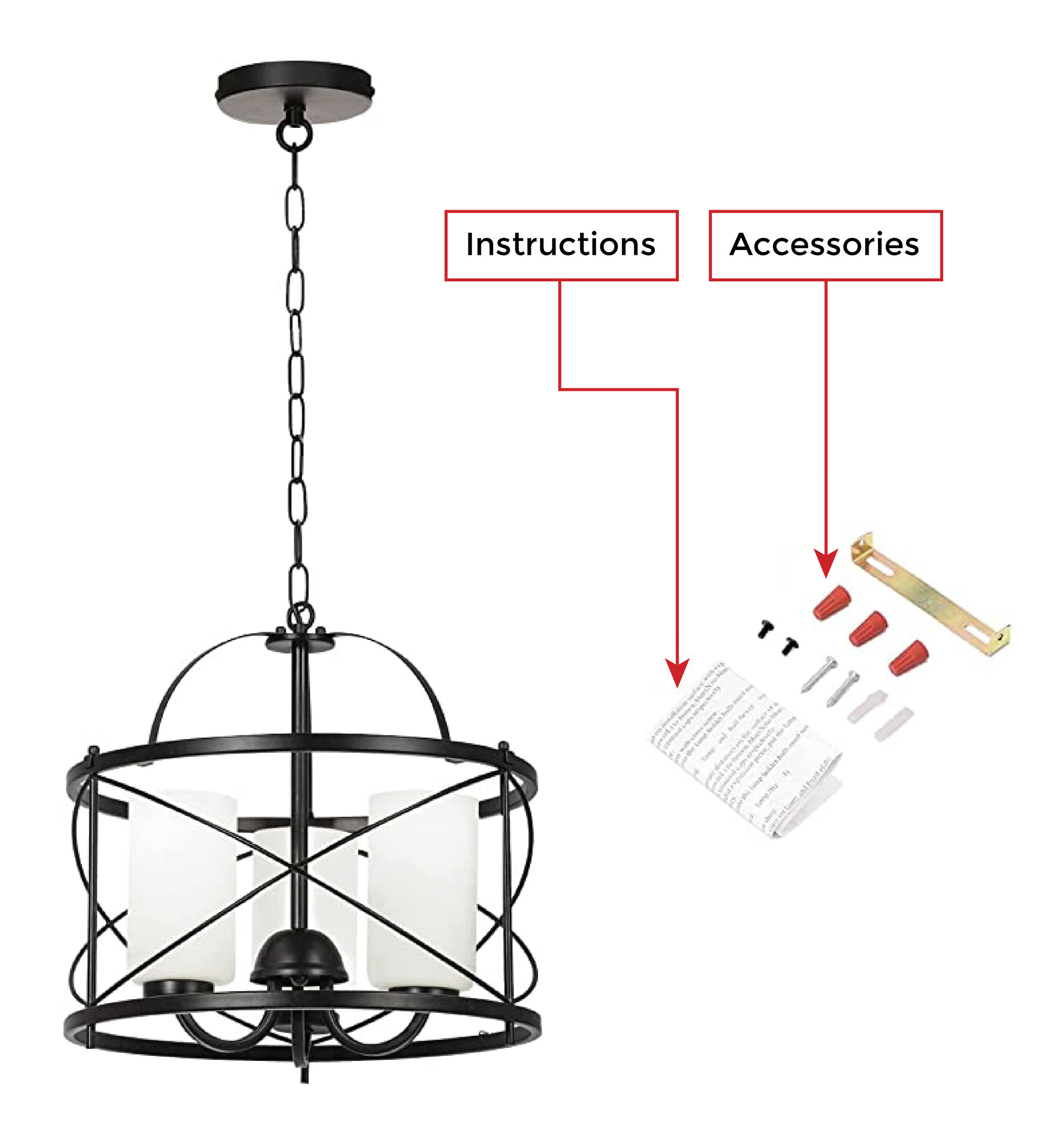 Vintage Caged Lighting Black Farmhouse Chandeliers Glass Ceiling Light ...