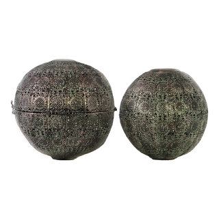 Decorative Ball Figurine with Pierced Circle Design Set of 2 Metallic ...