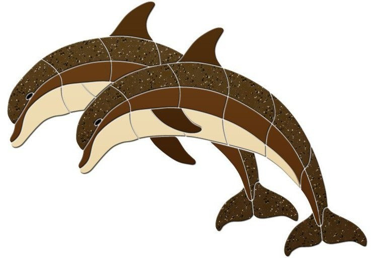 Crystal Double Dolphins Ceramic Swimming Pool Mosaic, 25"x18" - Beach ...