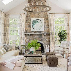 How to modernize a kitchen with stone arch over stove?