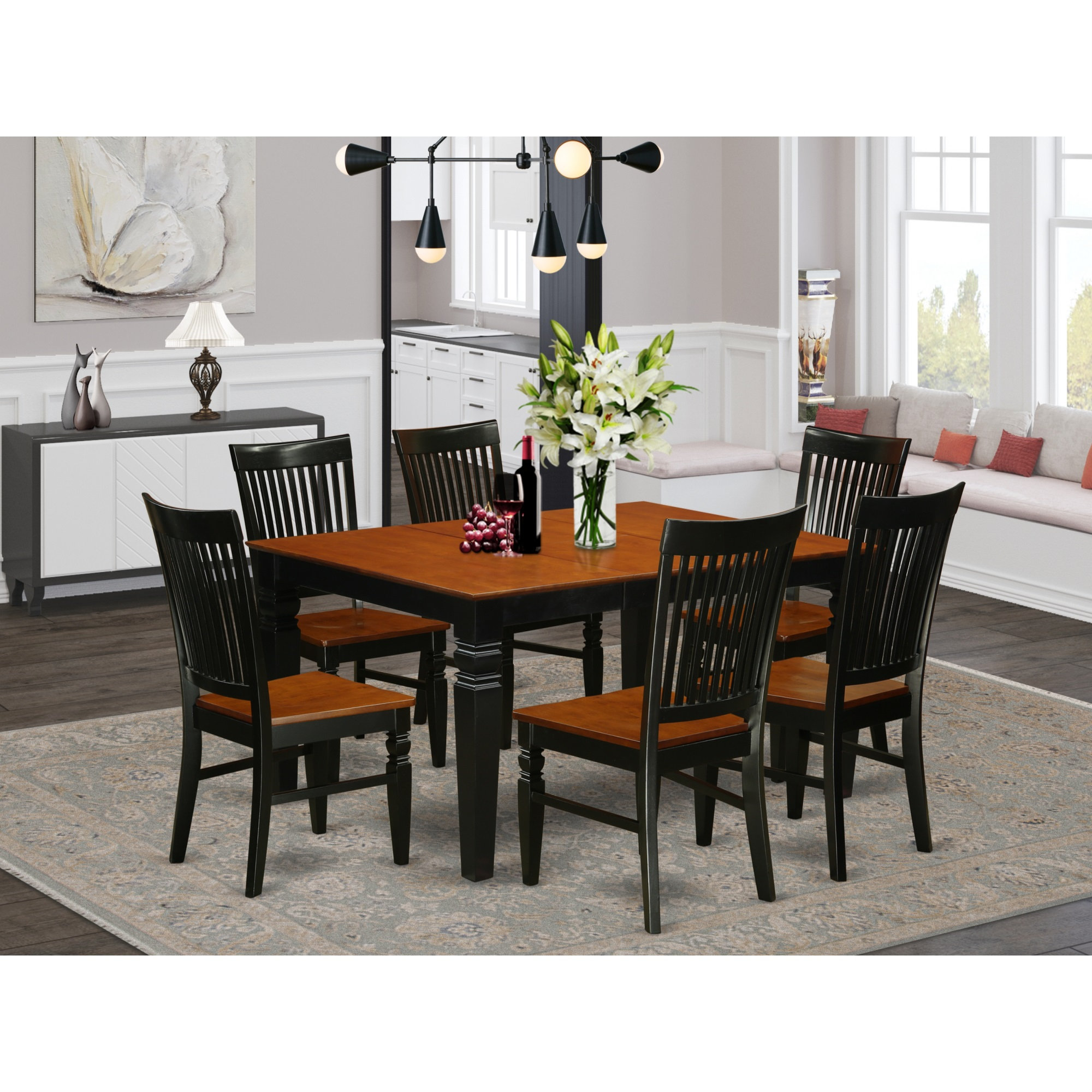 West7-Bch-W, 5-Piece Set With Rectangle Table and 4 Dinette Chairs ...