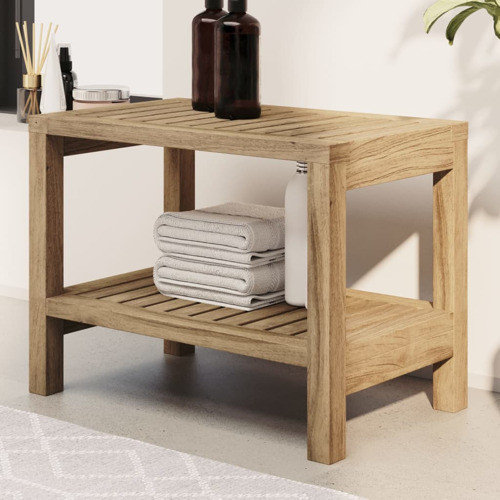 vidaXL Bathroom Side Table Desk Furniture with Storage Shelf Solid Wood ...