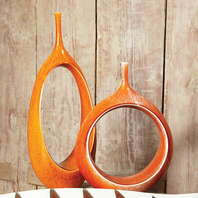 Open Oval Ring Vase, Orange, 5.5"x10"x22", 5"x12"x15.75" - Contemporary ...