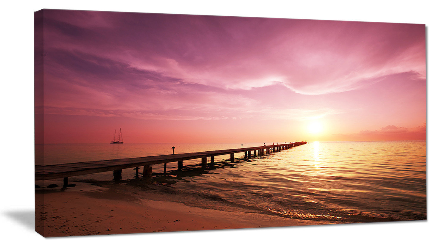 "Long Boardwalk Into Sunset Sea" Large Sea Bridge Canvas Print, 40"x20 ...