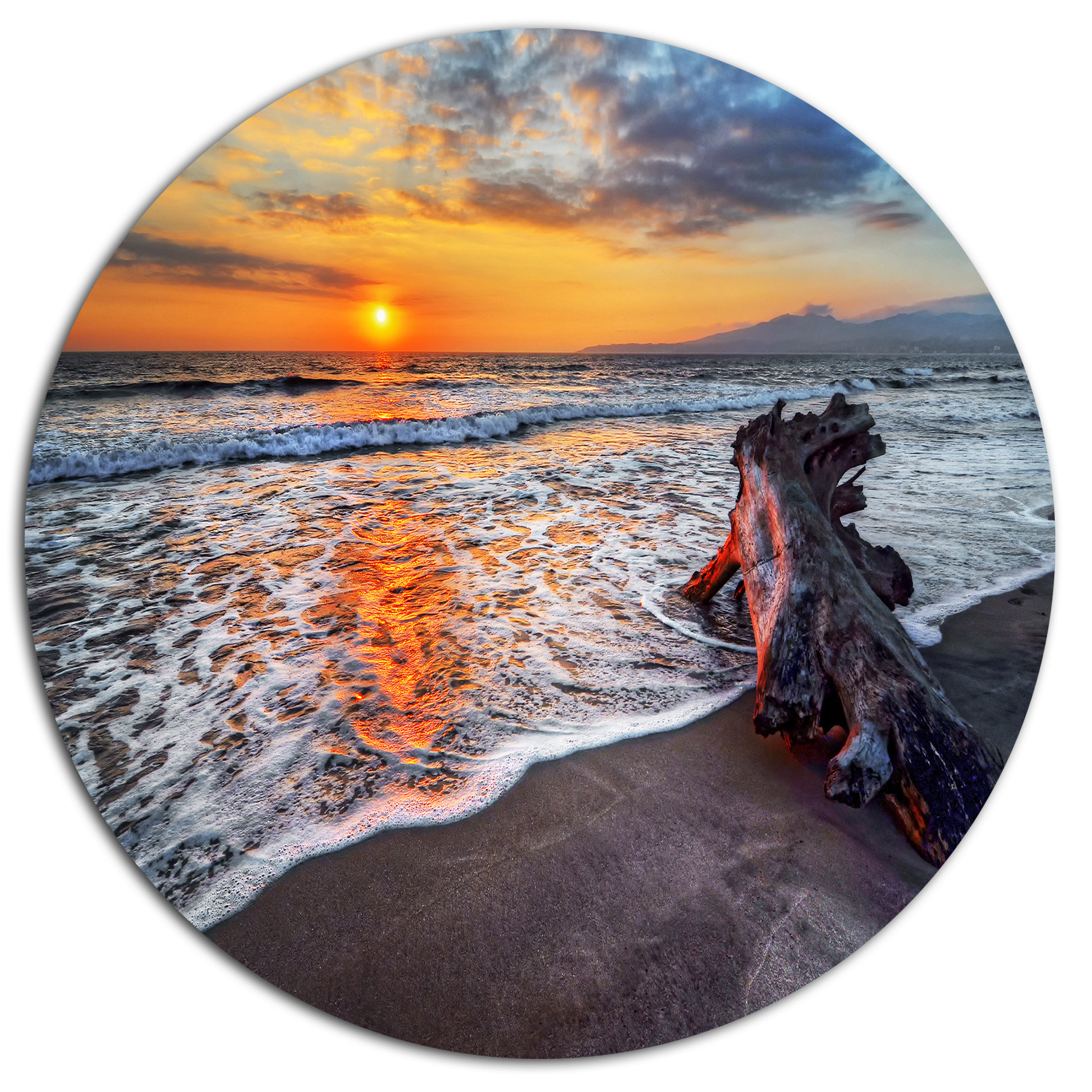 Fantastic Sandy Shore At Sunset, Seashore Art Disc Metal Artwork, Disc ...