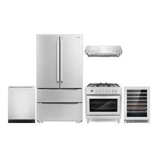5PC Kitchen Package with 36" 240V Dual Fuel Range & 36" Range Hood ...