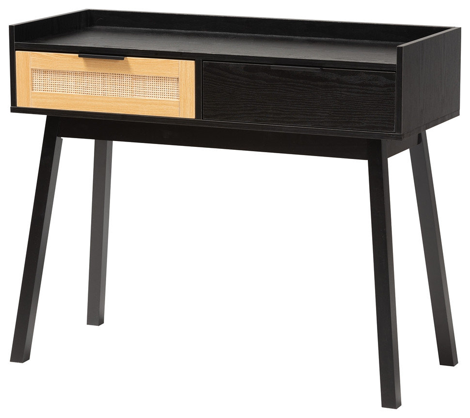 Mid-Century Modern 2-Tone Espresso Brown Finished Wood 2-Drawer Console ...