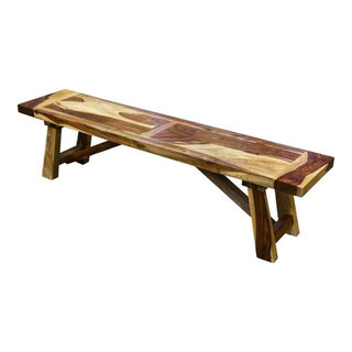 Kalispell Solid Sheesham Wood Dining Bench - Rustic - Dining Benches ...