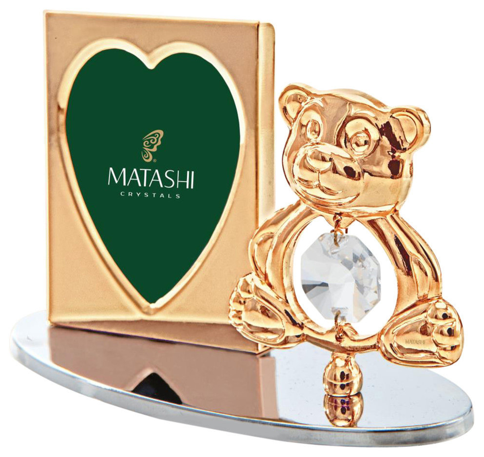 24K Gold Plated Picture Frame Set With Crystal Teddy Bear Figurine ...