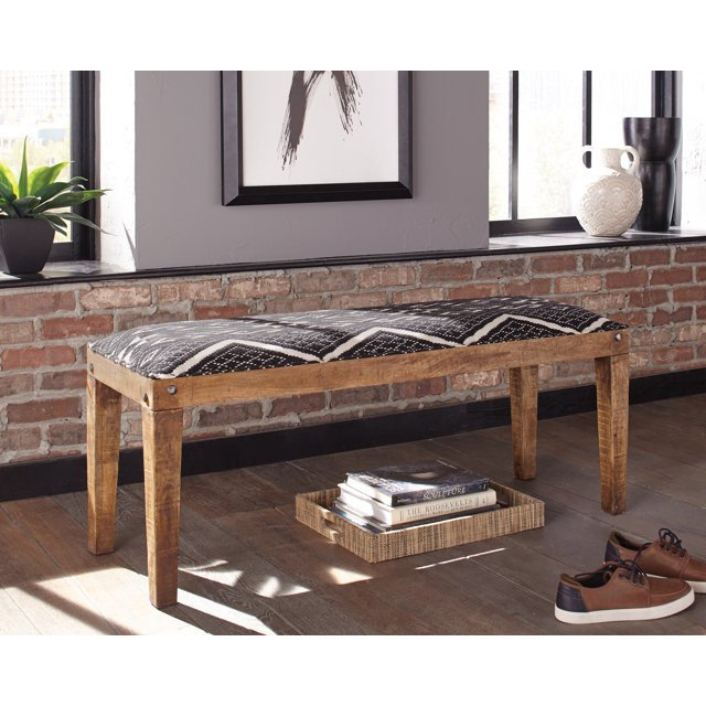 Bohemian Rectangular Upholstered Bench with Mango Wood Frame and Woven ...