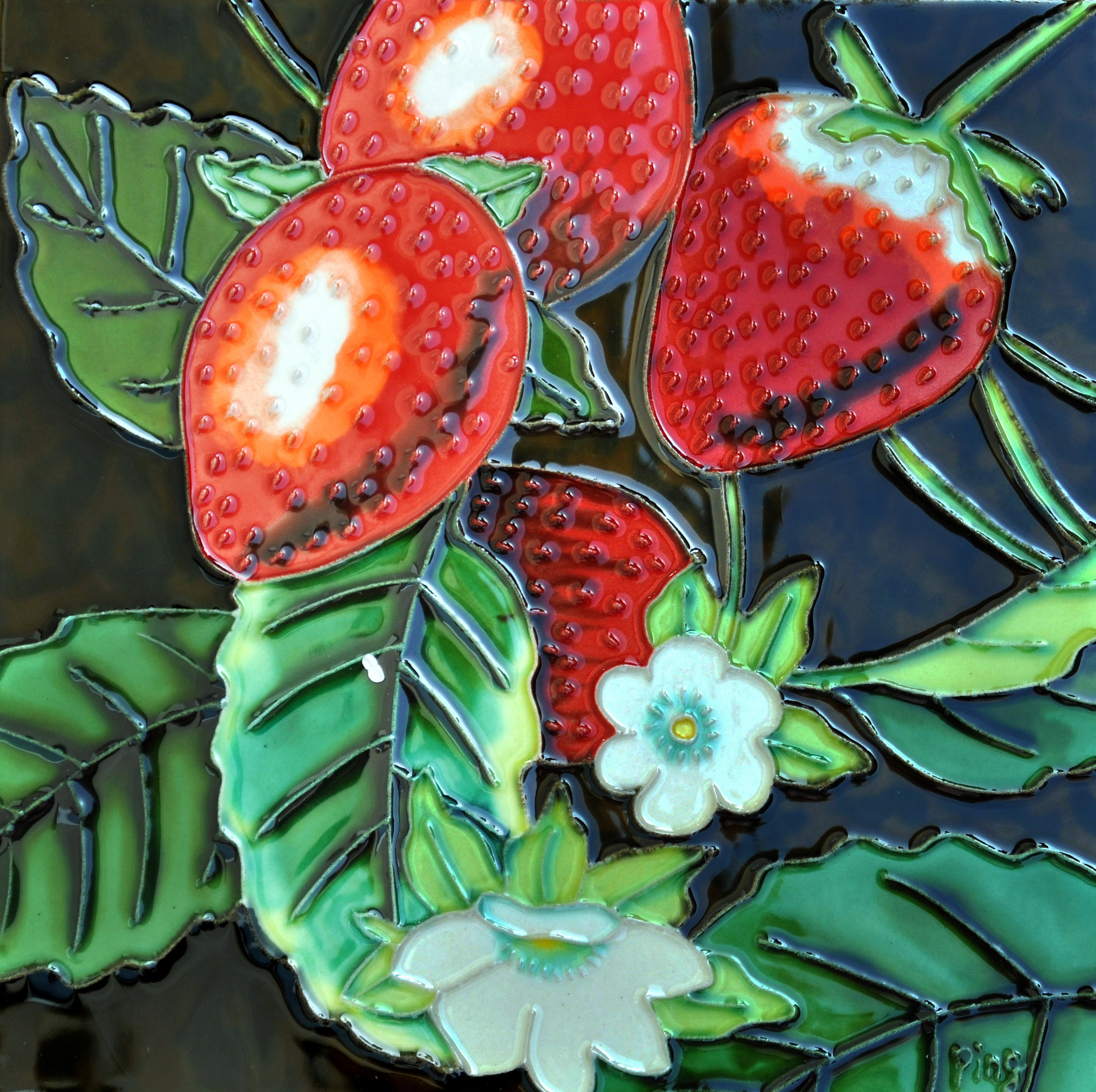 8x8" Strawberry Ceramic Art Tile Hand Painted Trivet Hot Plate ...