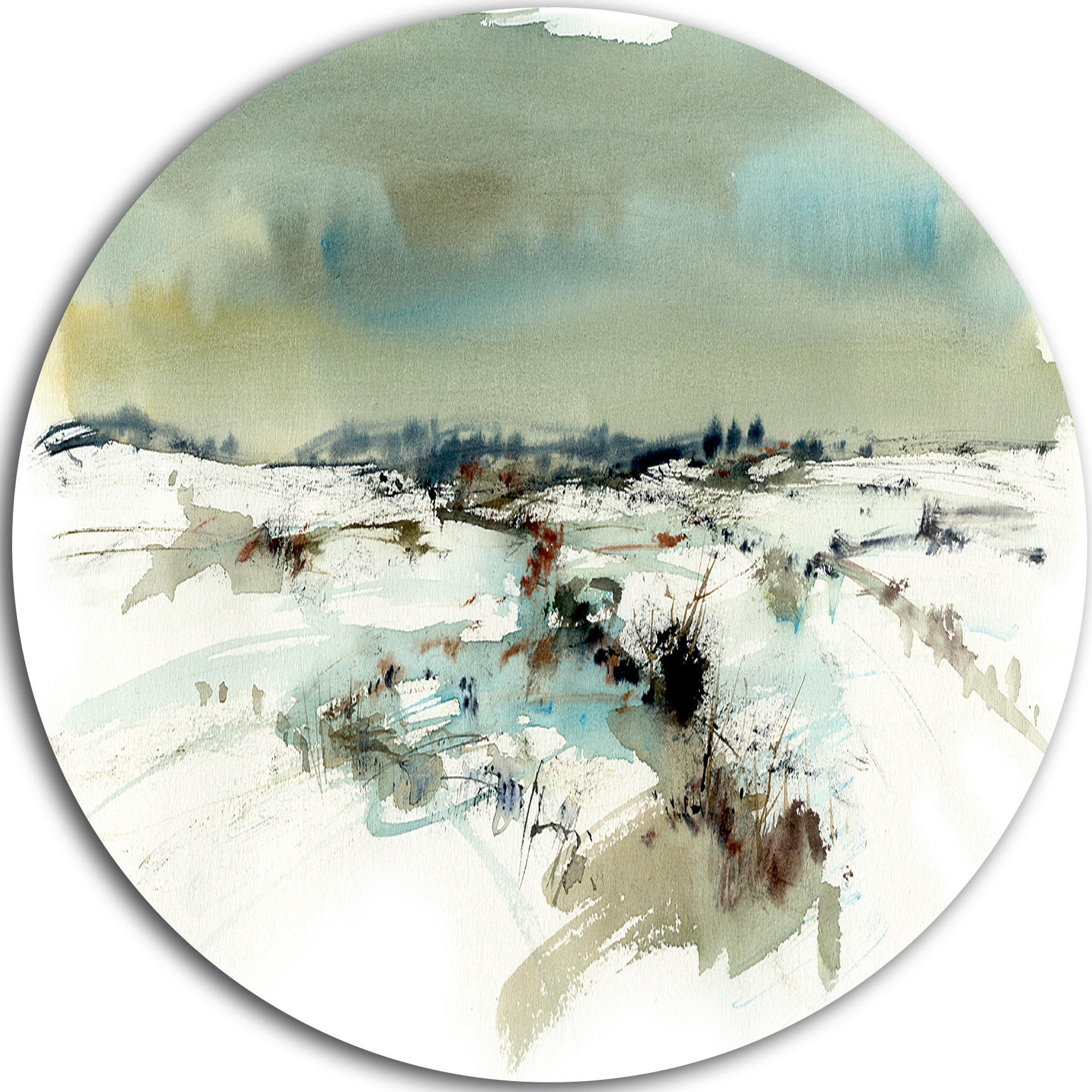 Snowy Landscape Watercolor, Landscape Painting Disc Metal Wall Art ...