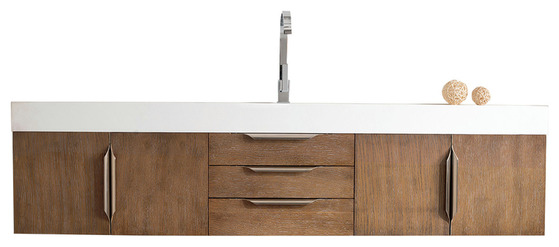 Mercer Island 72" Single Vanity, Latte Oak, Glossy White Composite Top ...