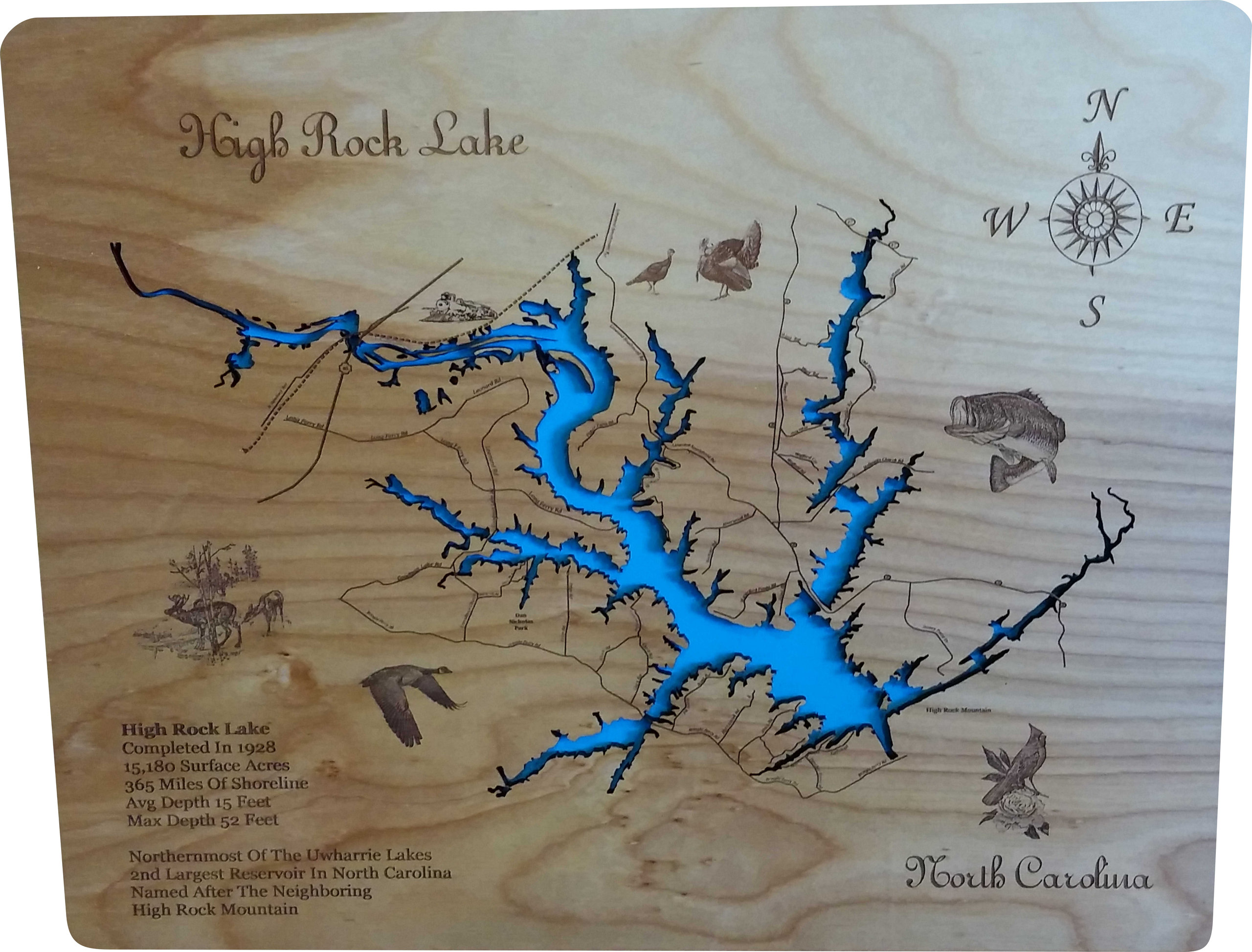 High Rock Lake, North Carolina-Wood Lake Map, Small - Contemporary ...