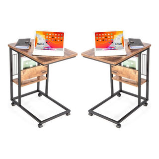 Home Square Wood End C Table with Magazine Holder in Rustic Brown - Set ...