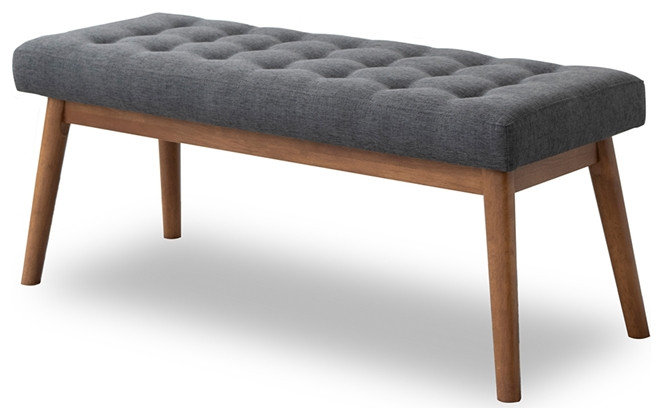 Pemberly Row Mid-Century Modern Fabric Bench in Gray - Midcentury ...