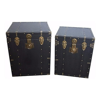 Set Of 2 Wood and Faux Leather Parker decorative Trunks, Black ...