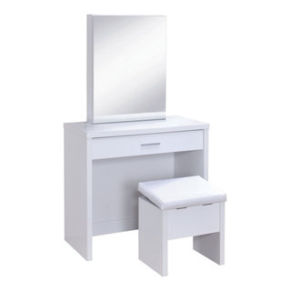 Modish Vanity With Hidden Mirror Storage And Lift Top Stool 2 Piece ...