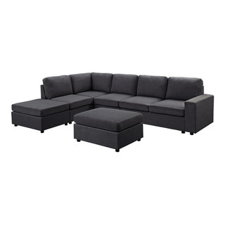 Cassia Modular Sectional Sofa with Ottoman in Dark Gray Linen Fabric ...