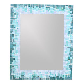 Sunburst Mirror in Glass Mosaic Tiles of Blue, Green and Grey Glass ...