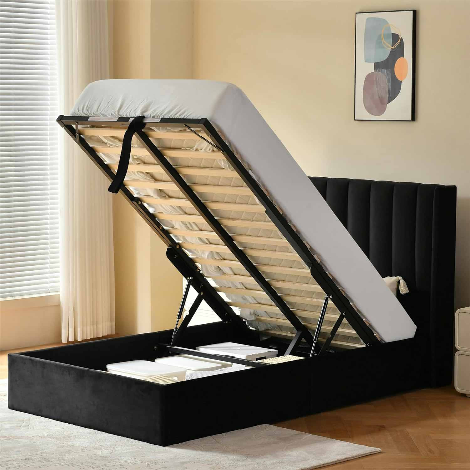 Modern Platform Bed, Hydraulic Lift Design & Large Storage ...