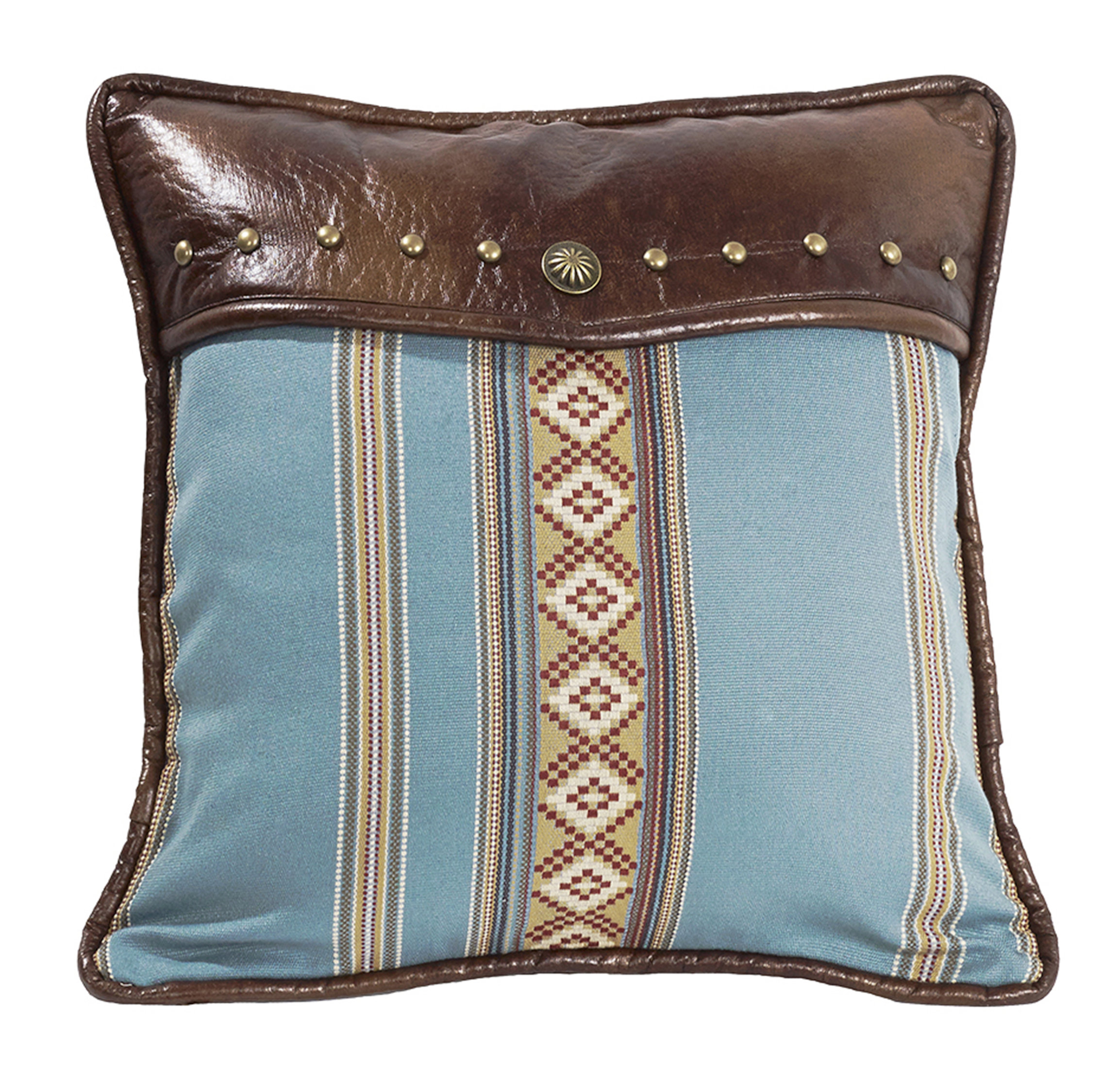 Square Blue Striped Pillow with Studs, 18x18x6 - Southwestern ...