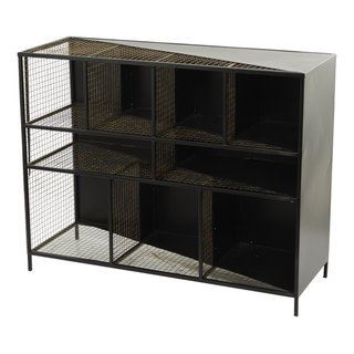 Industrial Console Table, Multiple Open Compartments With Metal Mesh ...