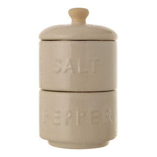 White Stackable Stoneware Salt & Pepper Pinch Pots with Lid (Set of 2 ...