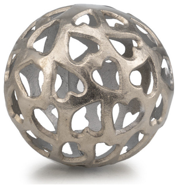 8" Silver Heart Design Pierced Decorative Orb - Contemporary ...