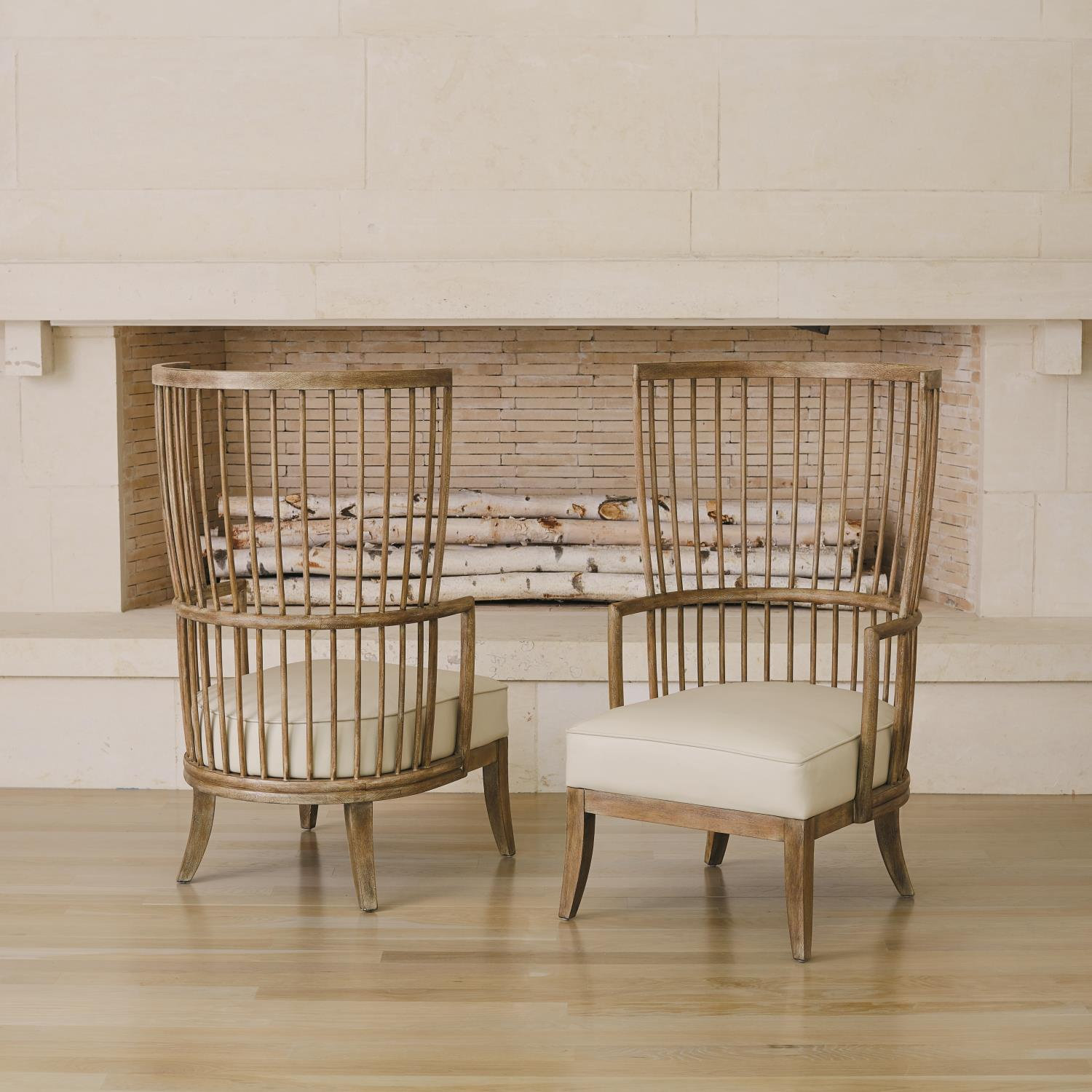 Elegant Classic Shaker Wood Leather Wing Chair, Spindle Beige ...