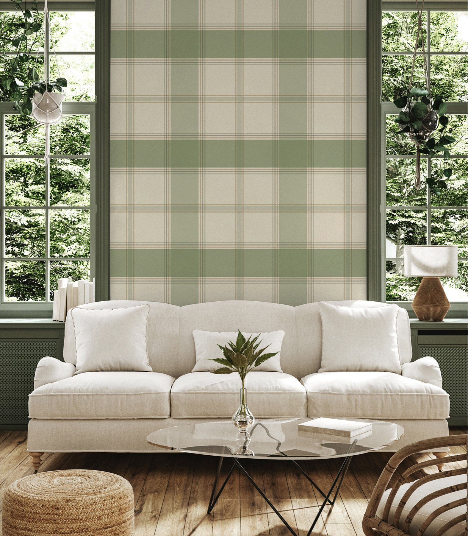 Belgravia Decor Braxton Green Check Wallpaper, Bolt - Farmhouse ...