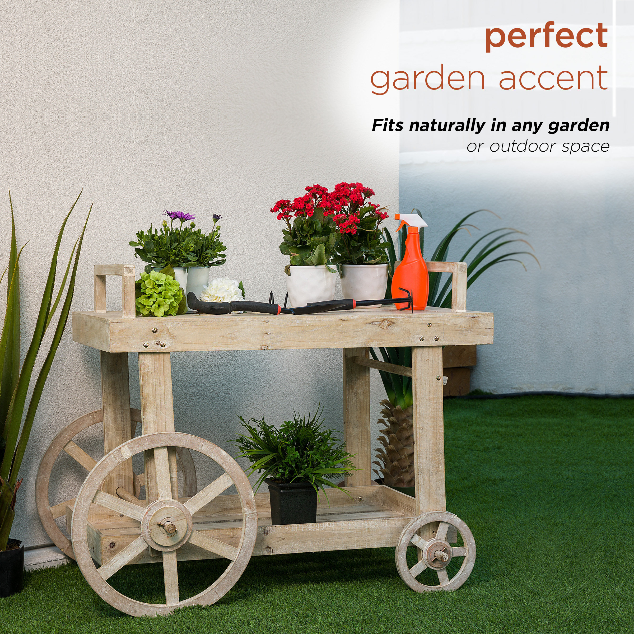 Wooden Flower/Plant/Cart/Display with Wheels - Farmhouse - Potting ...