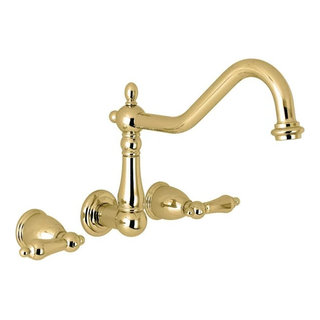 Vintage Wall Mount Kitchen Faucet with Arched Spout & Dual Widespread ...