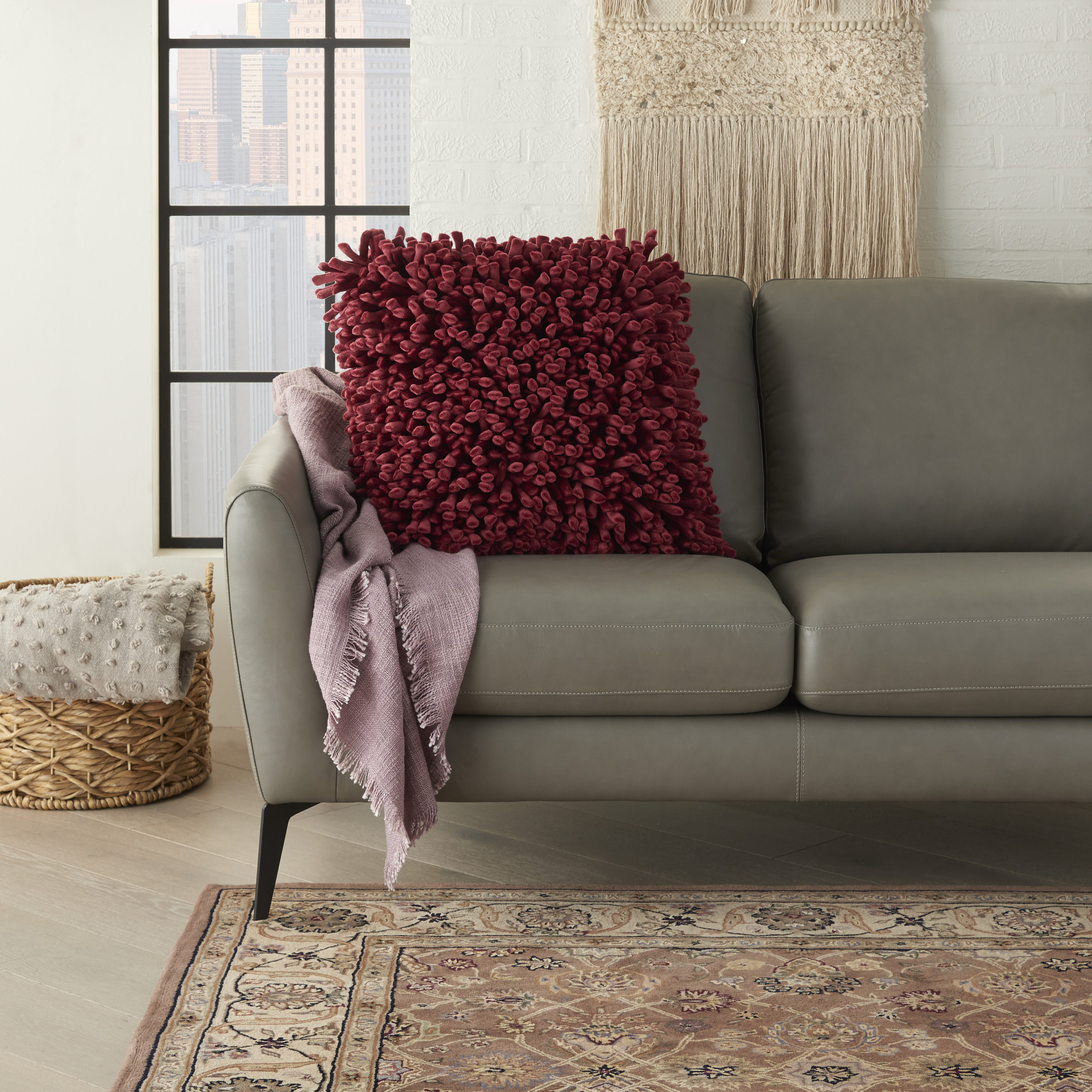 Mina Victory Sofia Velvet Sponge Finger 20" x 20" Burgundy Indoor Throw ...